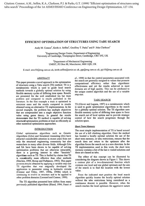 pdf efficient optimisation of structures using tabu search