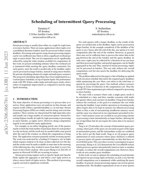PDF Scheduling Of Intermittent Query Processing