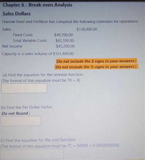 Solved Chapter 6 Break Even Analysis Sales Dollars Harrow Chegg