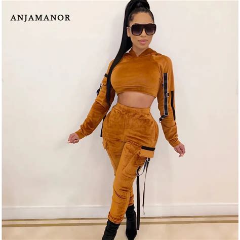 Anjamanor бархатный сексуальный спортивный костюм женские толстовки с длинным рукавом комплект