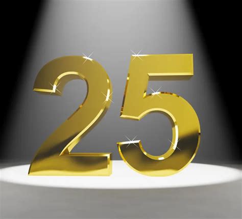 Oro 3d 25 número closeup representando aniversario o cumpleaños Foto