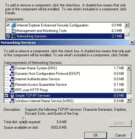 Windows Server Simple TCP IP Services Network Admin Tools
