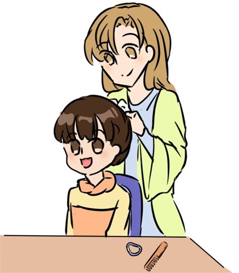 子供が髪を結ってもらっているイラスト 無料イラストのimt 商用ok、加工ok