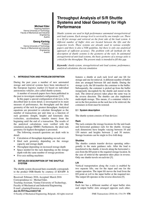 Pdf Throughput Analysis Of Sr Shuttle Systems And Ideal Geometry For High Performance