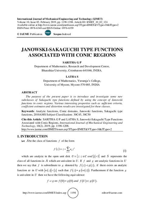 Pdf Janowski Sakaguchi Type Functions Associated With Conic Regions