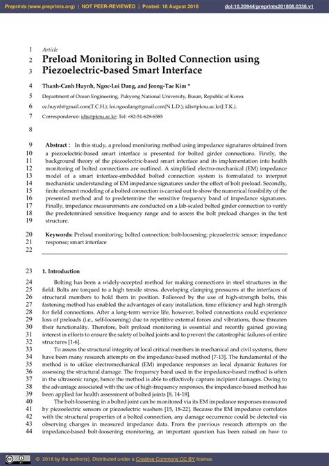 Pdf Preload Monitoring In Bolted Connection Using Piezoelectric Based Smart Interface