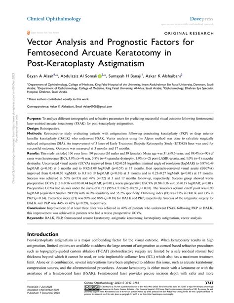 Pdf Vector Analysis And Prognostic Factors For Femtosecond Arcuate