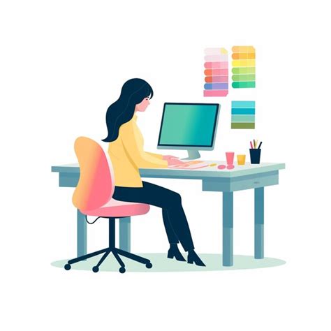 There Is A Woman Sitting At A Desk With A Computer Generative Ai Premium Ai Generated Image