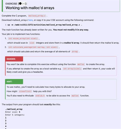 Solved Exercise 00 Working With Mallocd Arrays Complete