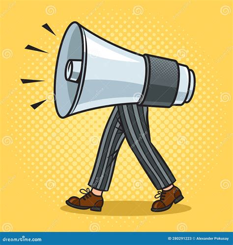 Loudspeaker Walks On Feet Pop Art Vector Stock Vector Illustration Of