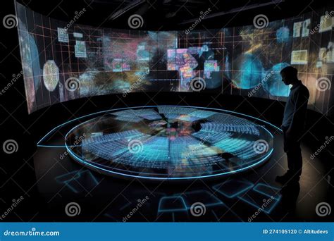Immersive Digital Holographic Environment With 3d Models Charts And