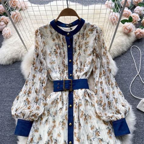 Round Neck Floral Chiffon Dress Irococo
