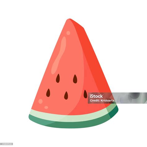 생생한 녹색 껍질과 검은 씨가 있는 붉은 과육이 있는 수박 조각 평면 벡터 그림입니다 음식 그래픽 메뉴 아이콘 로고 엽서 인사말