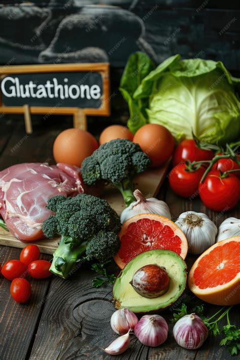 Foods Rich In Glutathione On The Table Selective Focus Premium Ai