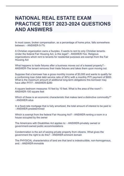 National Real Estate Practice Exam Quizlet