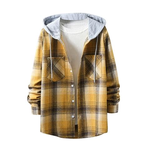 Dxhmoneyhx Mens Plaid Flannel Hooded Shirts Long Sleeve Casual Button