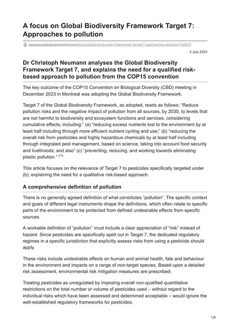 Pdf A Focus On Global Biodiversity Framework Target 7 Approaches To