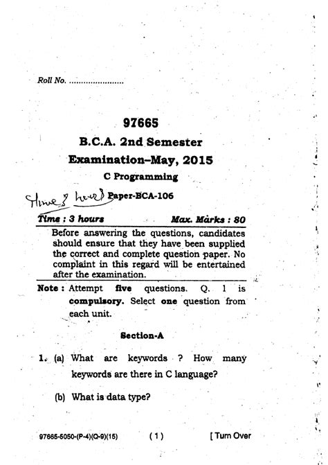 Bca Sem C Programming May Programming In C Studocu