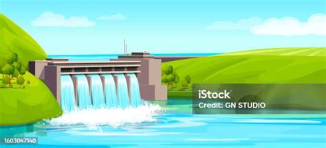 수력 발전소 강 물 재생 가능 에너지 자원 전기 산업 기술 공장 자연 환경 풍경 벡터 그림 강에 대한 스톡 벡터 아트 및 기타 이미지 Istock