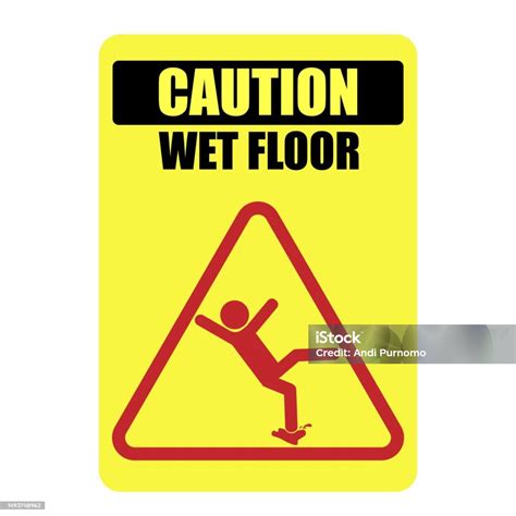 젖은 바닥의 미끄러운 표면 표지판 아이콘의 인쇄 가능한 스티커 라벨은 현대적인 둥근 스타일로 떨어지는 남자와 함께 있습니다