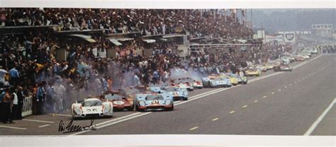 Le Mans 1970 Start Poster Porsche 917 Vs Ferrari 512 Hand Signed By Vic