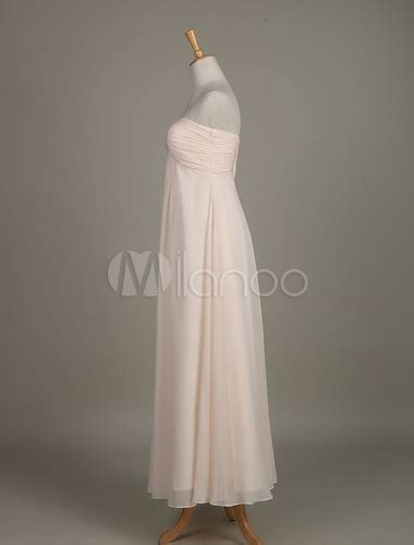 Long Bridesmaid Dress Nude Strapless Sweetheart Cut Out Chiffon A Line Wedding Party Dress