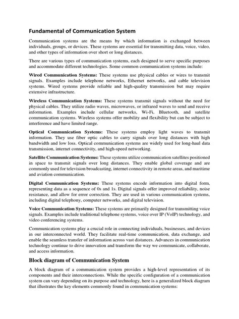 Communication System Block Diagram Pdf