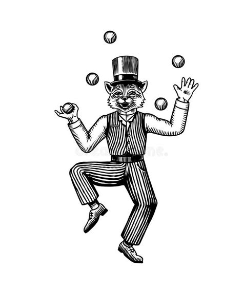Cat Juggler Man In A Suit And A Hat With Balls Fashion Animal