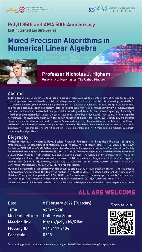 Distinguished Lecture Mixed Precision Algorithms In Numerical Linear Algebra Department Of