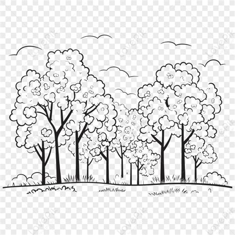 나무 윤곽선 스케치가 있는 흑백 그림의 색칠 페이지 벡터 두꺼운 선 공장 Png 일러스트 무료 다운로드 Lovepik