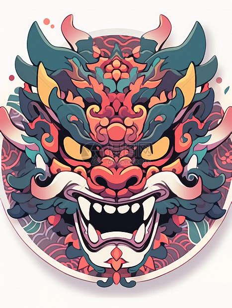 圆形霸气的卡通龙头传统复古图案插画图片下载 正版图片402523025 摄图网