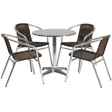 Flash Furniture Lila Outdoor Round Contemporary Aluminum 5 Piece Patio
