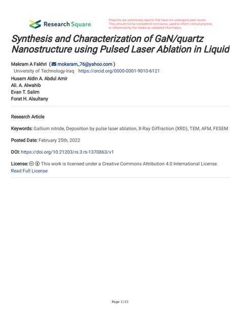 Pdf Synthesis And Characterization Of Gan Quartz Nanostructure Using Pulsed Laser Ablation In