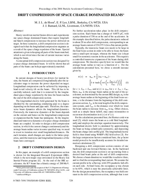 Pdf Drift Compression Of Space Charge Dominated Beams