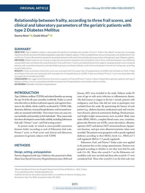Pdf Relationship Between Frailty According To Three Frail Scores