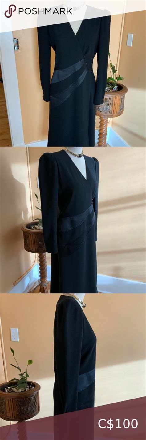 Vintage Wool Cocktail Length Black Evening Wrap Dress Evening Wrap
