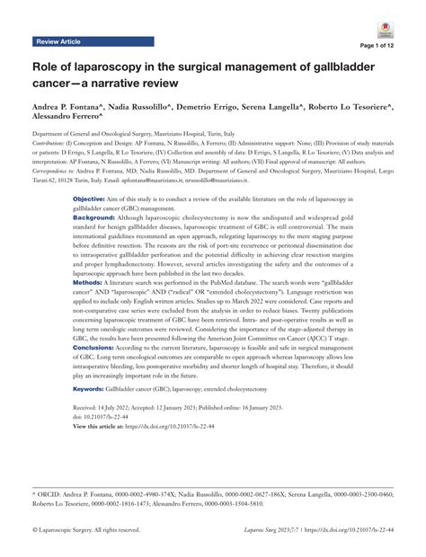 Pdf Role Of Laparoscopy In The Surgical Management Of Gallbladder