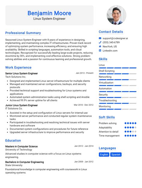 Linux System Engineer Cv Example For 2024 Tips And Templates Cvdesignerai