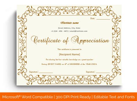 14 Editable Certificate Of Appreciation For Guest Speaker Templates