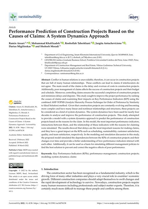 Pdf Performance Prediction Of Construction Projects Based On The Causes Of Claims A System
