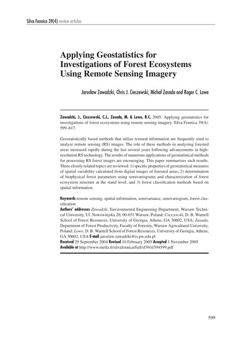 Pdf Applying Geostatistics For Investigations Of Forest Ecosystems Using Remote Sensing Imagery