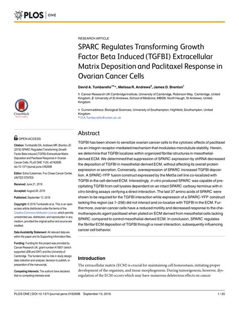 Pdf Sparc Regulates Transforming Growth Factor Beta Induced Tgfbi Extracellular Matrix
