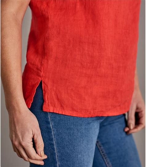 Rich Coral Womens Round Neck Sleeveless Linen Top Woolovers Uk