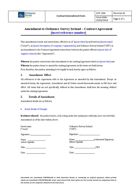 Contract Amendment Agreement Insert New Terms For Parties Amendment