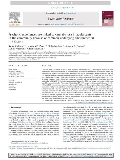 Pdf Psychotic Experiences Are Linked To Cannabis Use In Adolescents In The Community Because