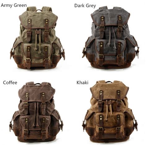 Waxed Canvas Backpack Rucksack Hiking Travel Backpack Mc9508