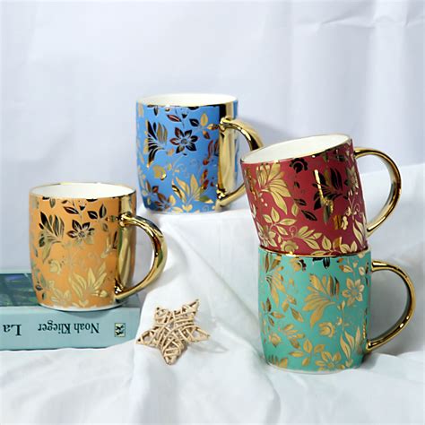 Shiny Gold Ceramics Mugs Customizable With Gold Design Ceramic Coffee
