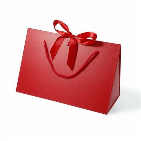Large Red Triangular Shaped T Box With Ribbon And Handle Geotobox