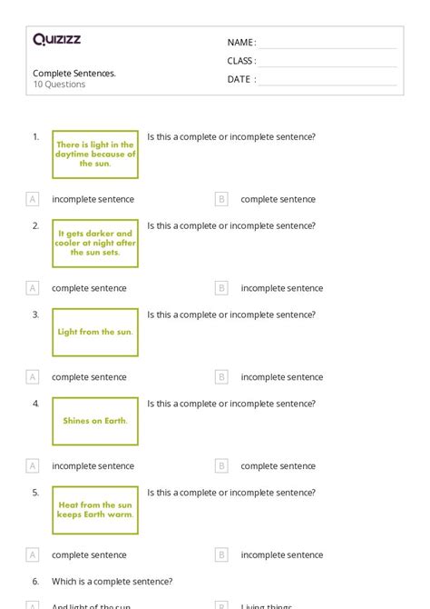 50 Complete Sentences Worksheets For 3rd Grade On Quizizz Free