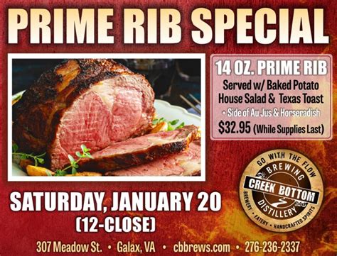 Prime Rib Special This Saturday Jan 20 Creek Bottom Brewing